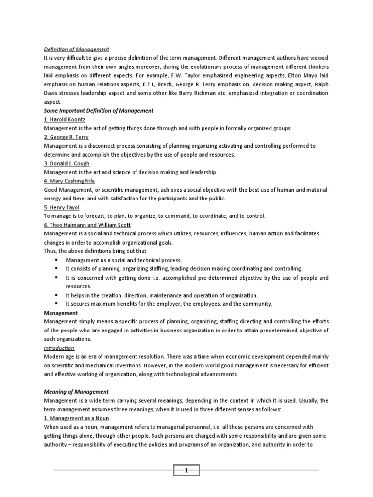 Key Definitions and Concepts of Management | PDF | Behavioural Sciences ...