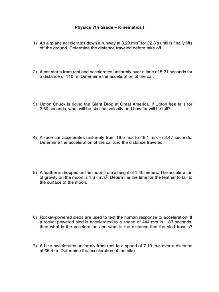 Physics 7th Grade - Kinematics I | PDF | Acceleration | Bullet