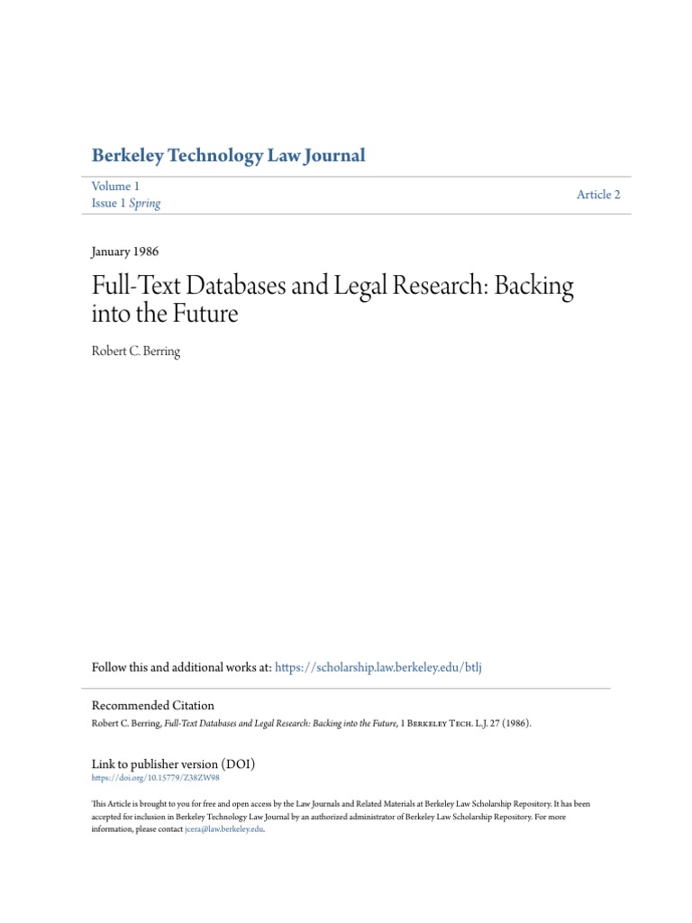 Full-Text Databases and Legal Research: Backing Into The Future | PDF ...