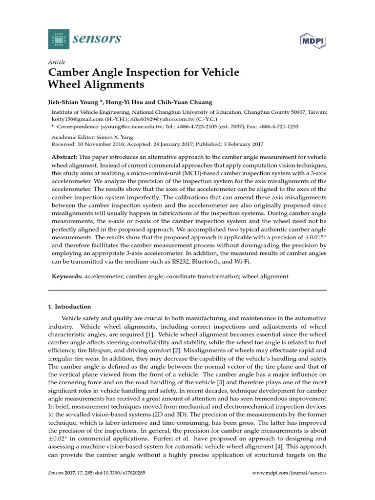 Sensors: Camber Angle Inspection For Vehicle Wheel Alignments | PDF ...