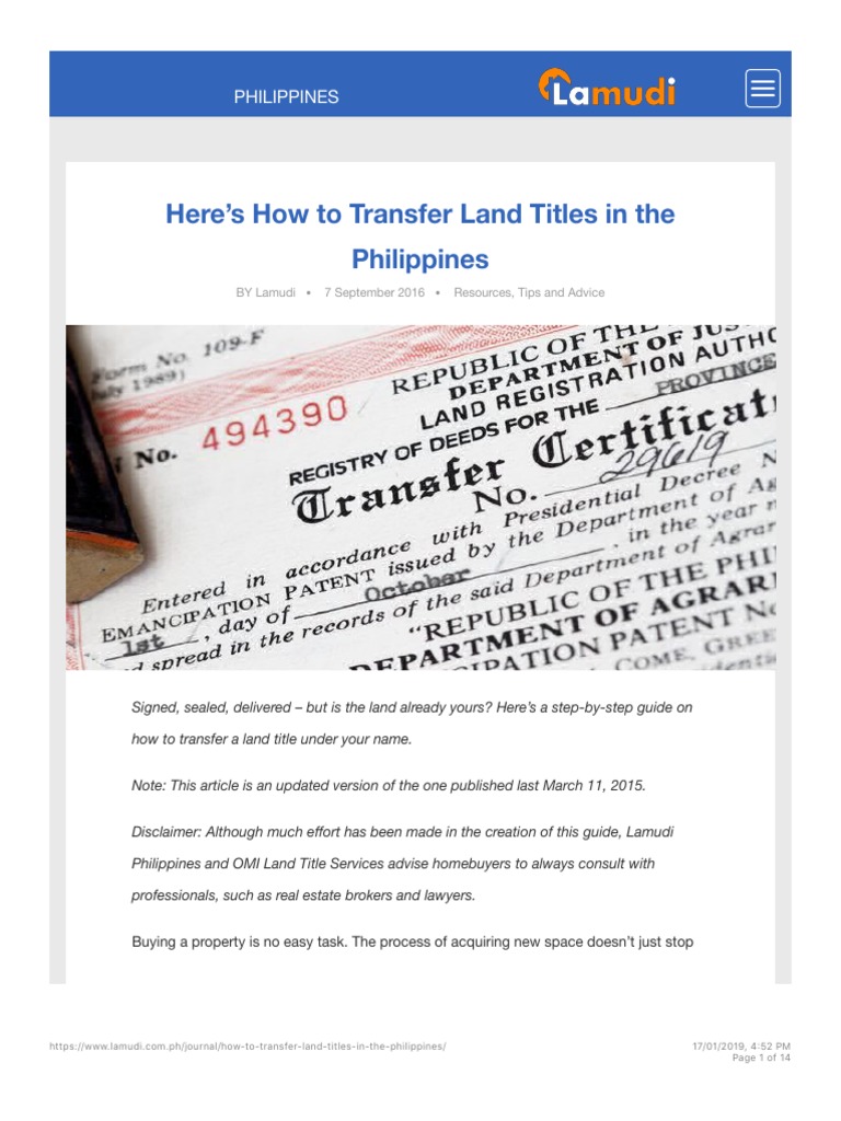 Here's How To Transfer Land Titles in The Philippines - Lamudi | PDF ...