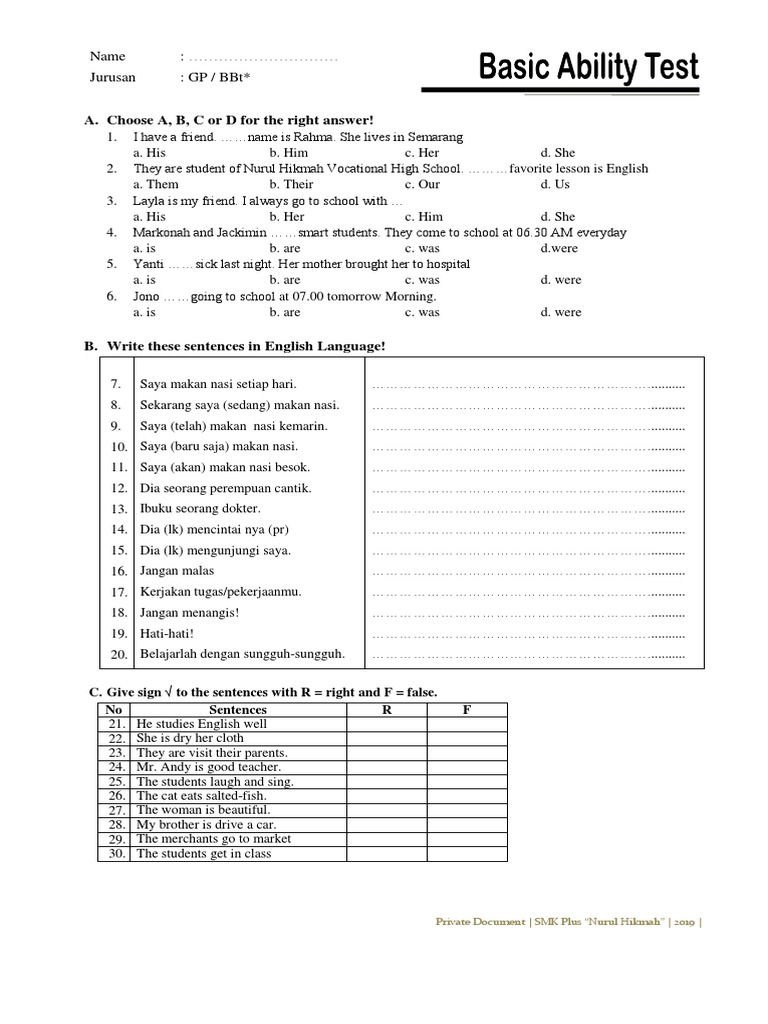 Basic Ability Test | PDF
