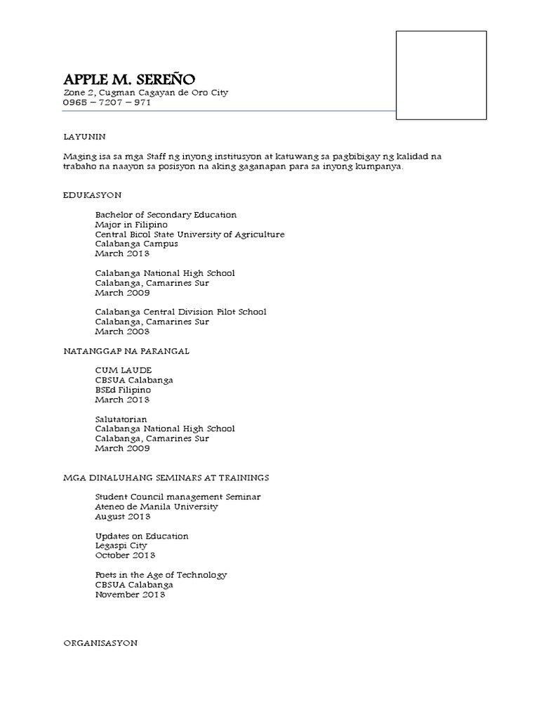 Resume - Tagalog by Ed Pelonio JR | PDF
