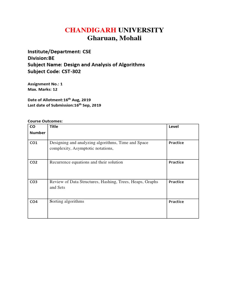 DAA Assignment 1 | PDF | Time Complexity | Computational Complexity Theory