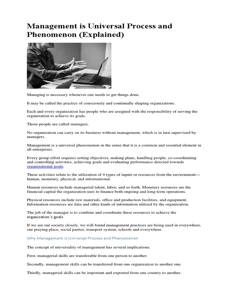 Management Is Universal Process and Phenomenon | PDF | Resource | Goal