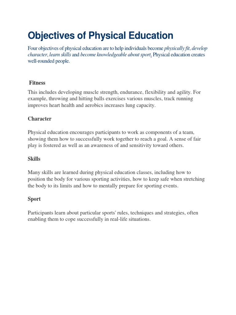 Objectives of Physical Education | PDF