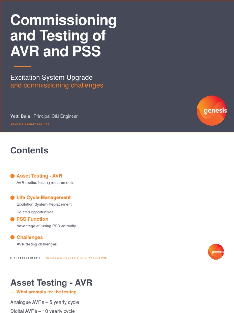 Commissioning and Testing of AVR and PSS | PDF | Electrical Grid ...