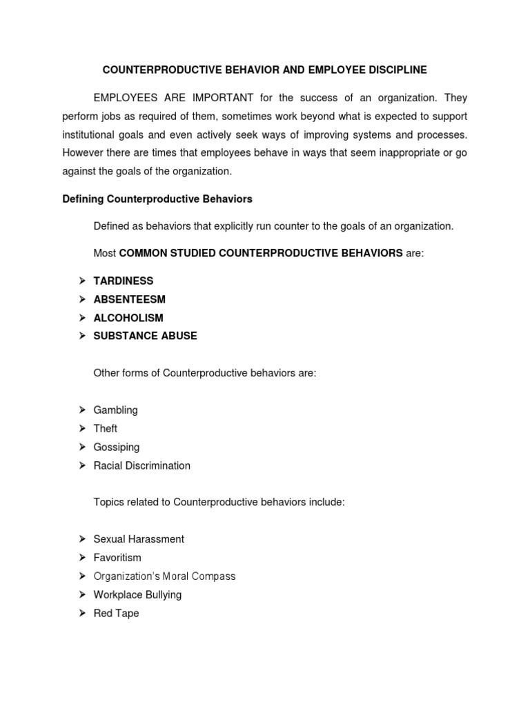 Counterproductive Behaviors | PDF | Employee Retention | Turnover ...