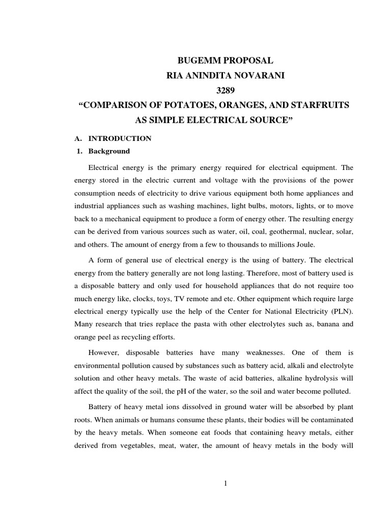 Bugemm Proposal Ria Anindita Novarani 3289 "Comparison of Potatoes, Oranges, and Starfruits As ...