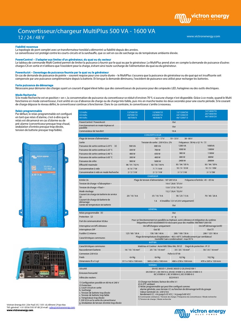 Datasheet MultiPlus Inverter Charger 800VA 5kVA FR | PDF | Générateur électrique | Puissance ...