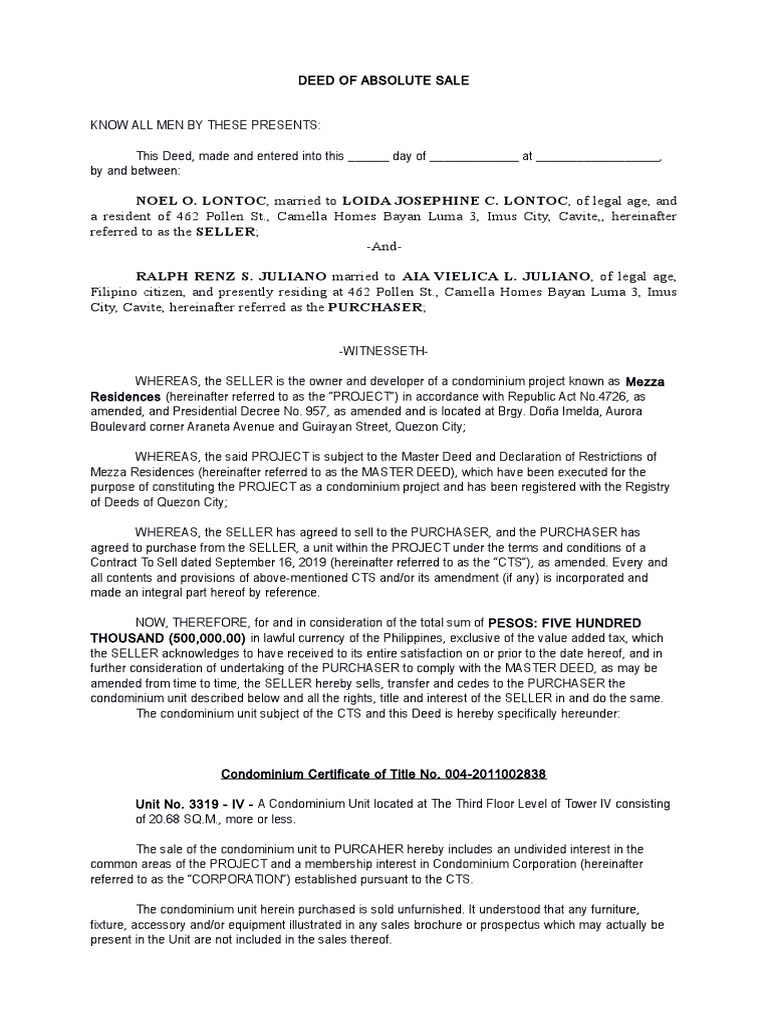 Deed | PDF | Condominium | Covenant (Law)