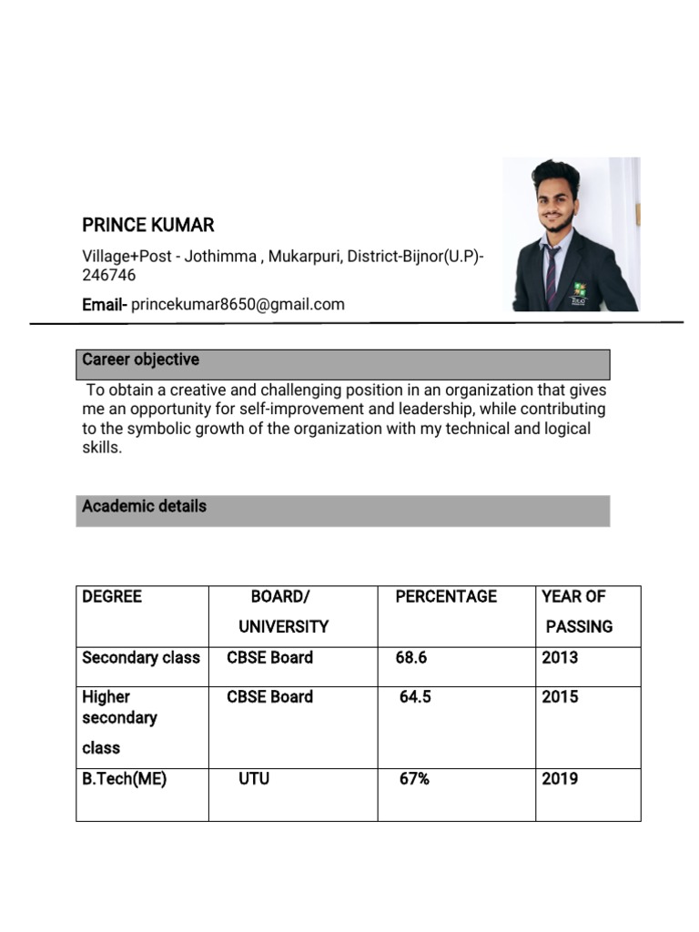 Prince Resume Print Document | PDF