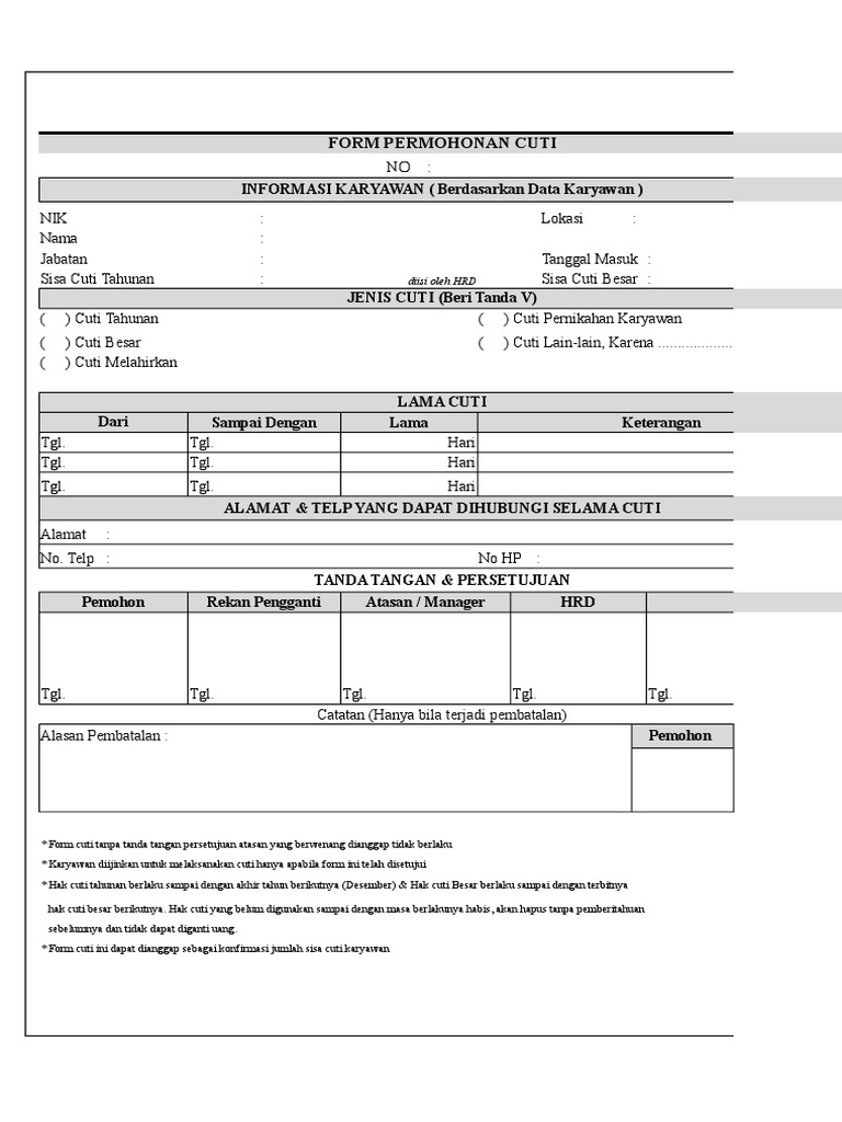 Contoh Form Cuti | PDF