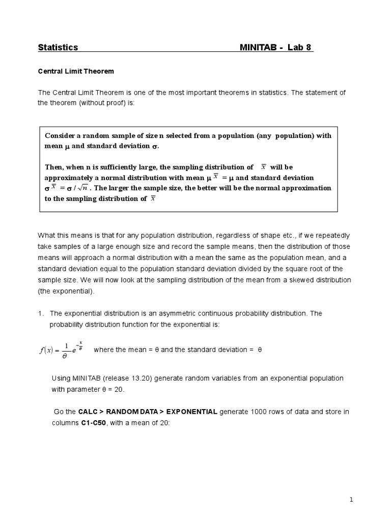 Statistics Minitab - Lab 8: and Standard Deviation | PDF | Mean ...