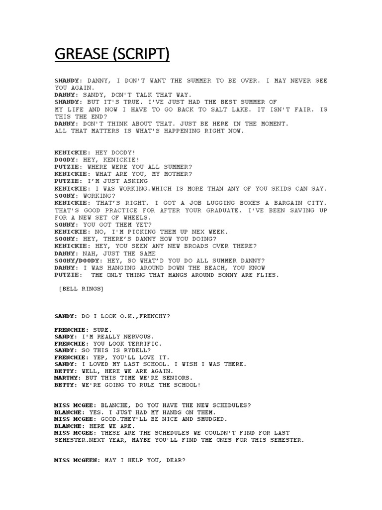 Grease (Script) : You Again | PDF