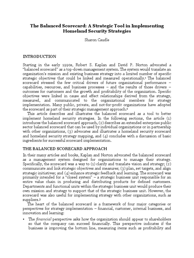 The Balanced Scorecard: A Strategic Tool in Implementing Homeland ...