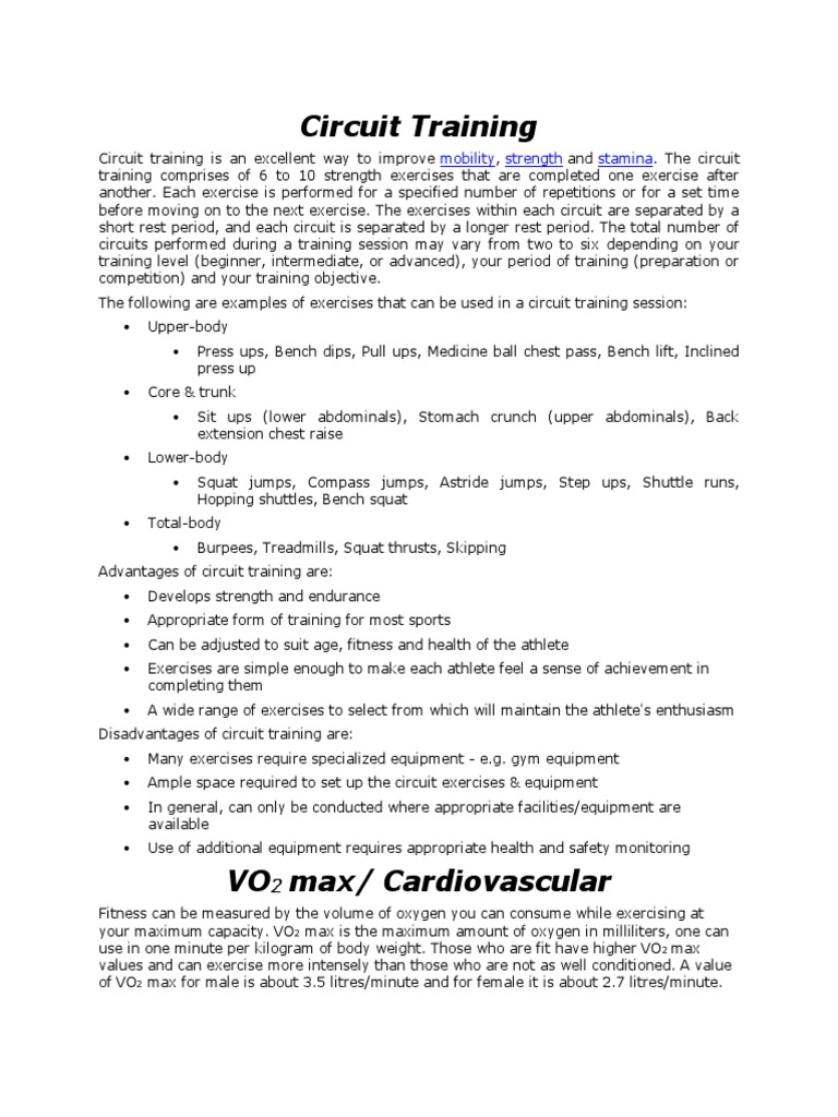 Circuit Training Handouts | PDF | Aerobic Exercise | Strength Training