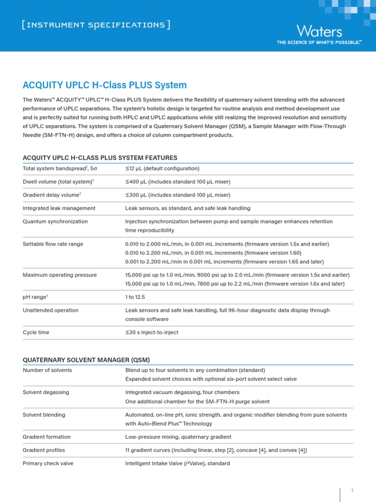 UPLC H Class Plus Specification | PDF | High Performance Liquid ...