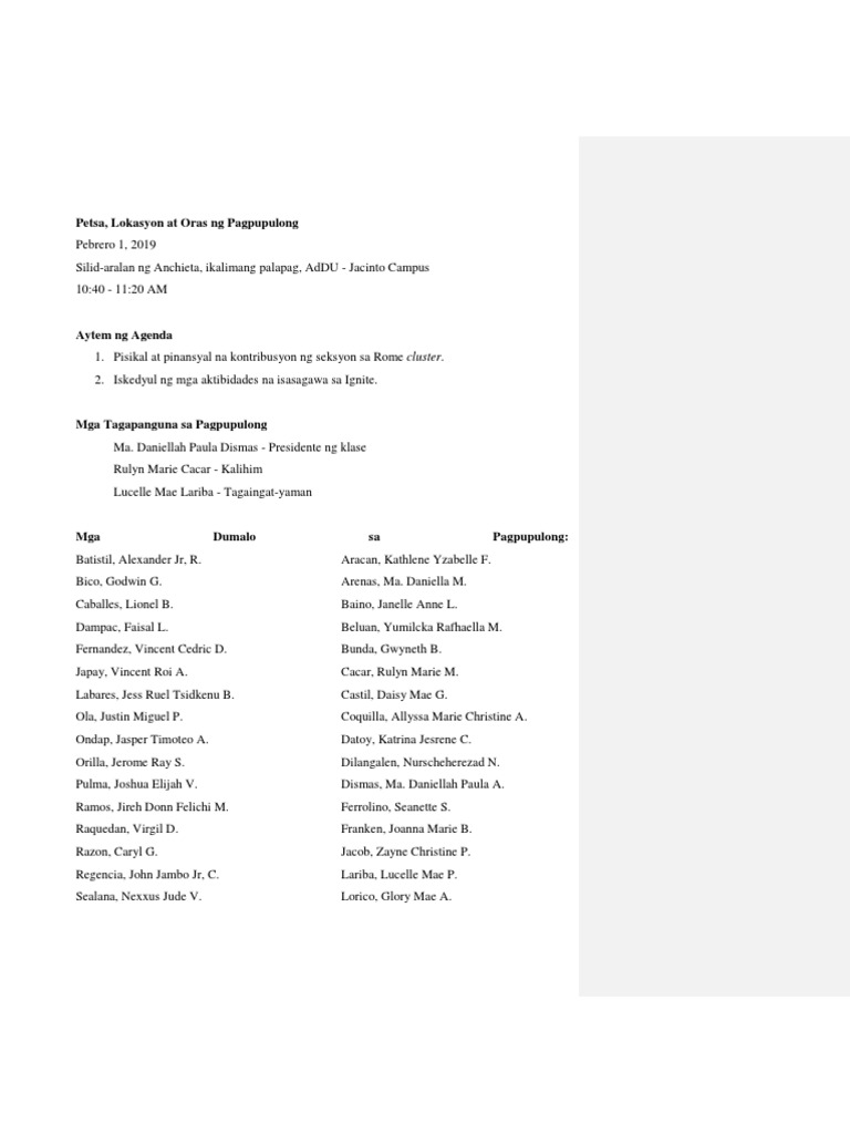 Filipino Agenda | PDF