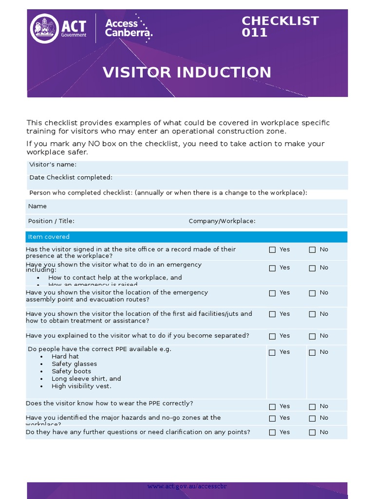 Checklist 011 - Visitor Induction | PDF | Career & Growth