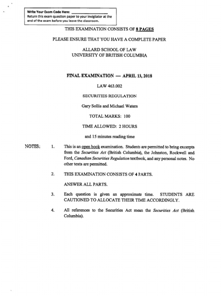 Write Your Exam Code Here: Return This Exam Question Paper To Your ...