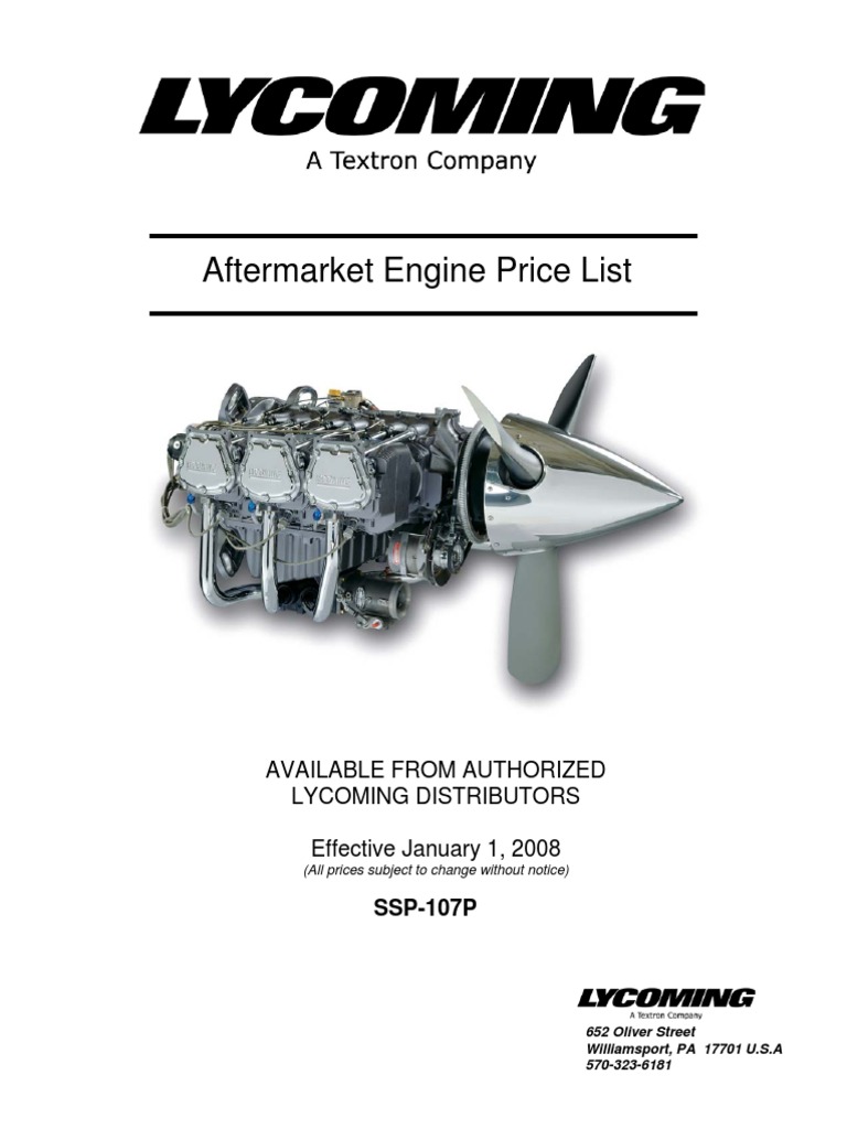 2008 Lycoming Service Engine Price List | PDF | List Price | Business