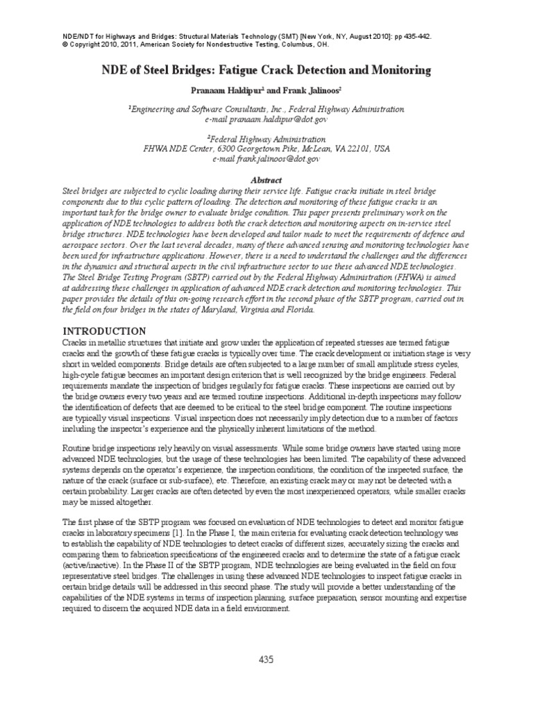 Nde of Steel Bridges Fatigue Crack Detection and Monitoring | Download ...