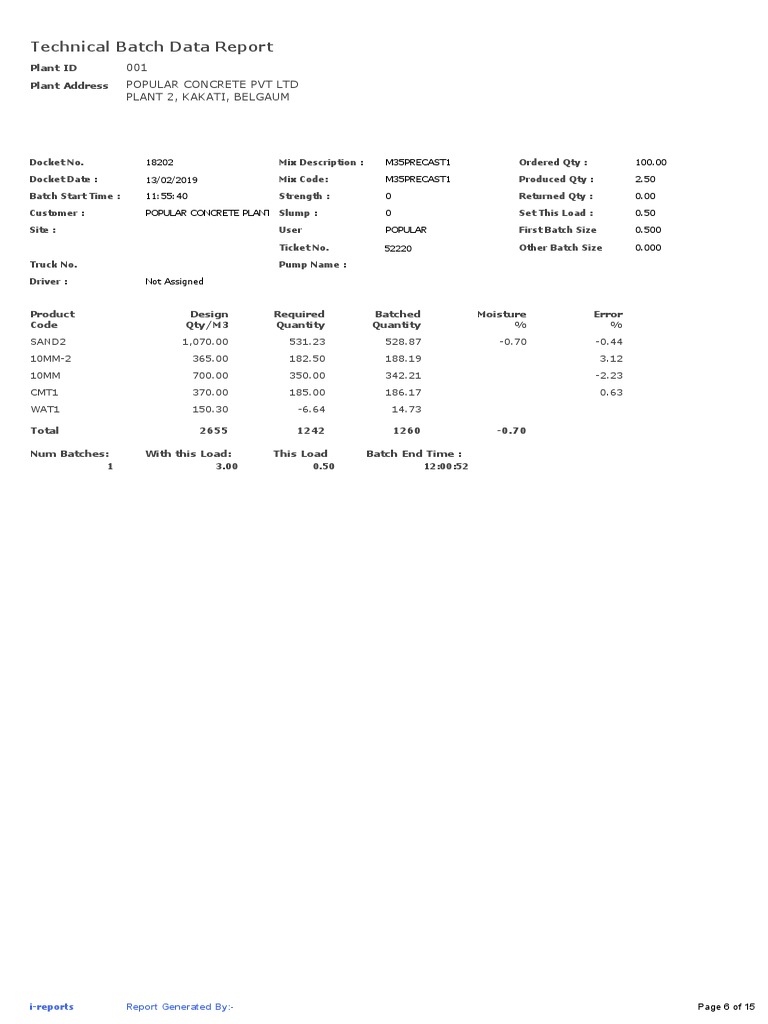 RMC Batch Report for Senpathi Concrete | PDF | Computing | Computer Data