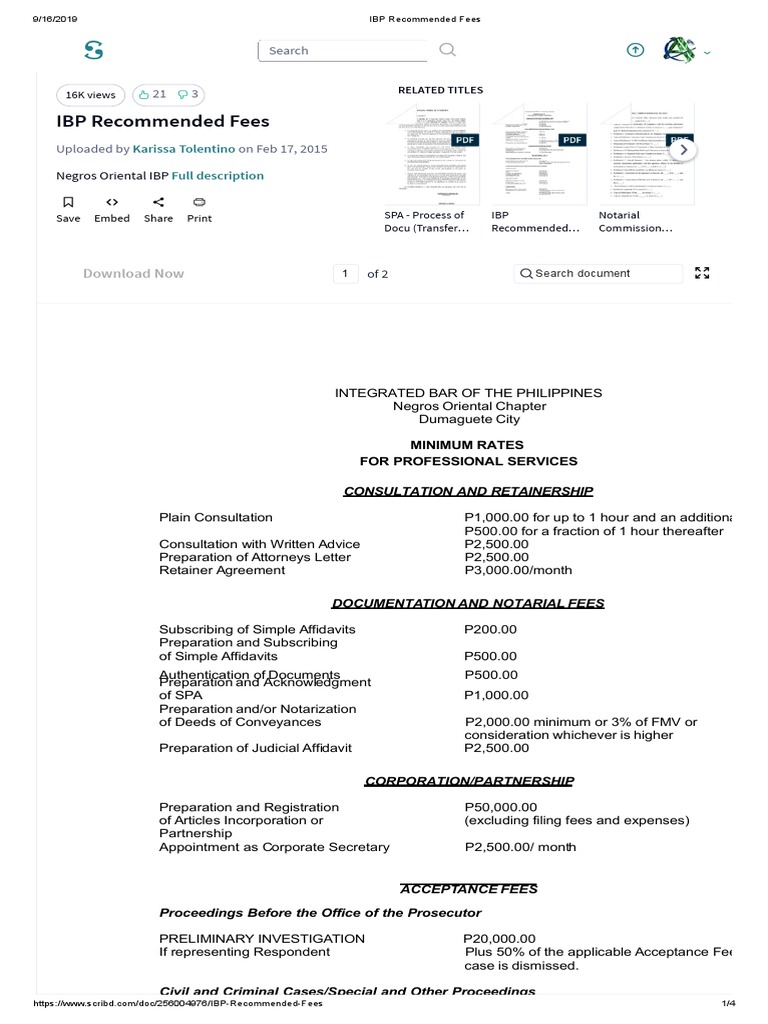 IBP Recommended Fees | PDF | World Wide Web | Internet & Web