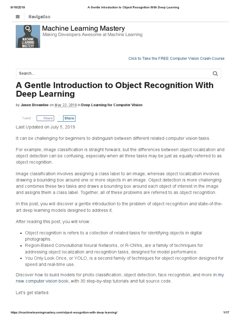 A Gentle Introduction To Object Recognition With Deep Learning | PDF ...