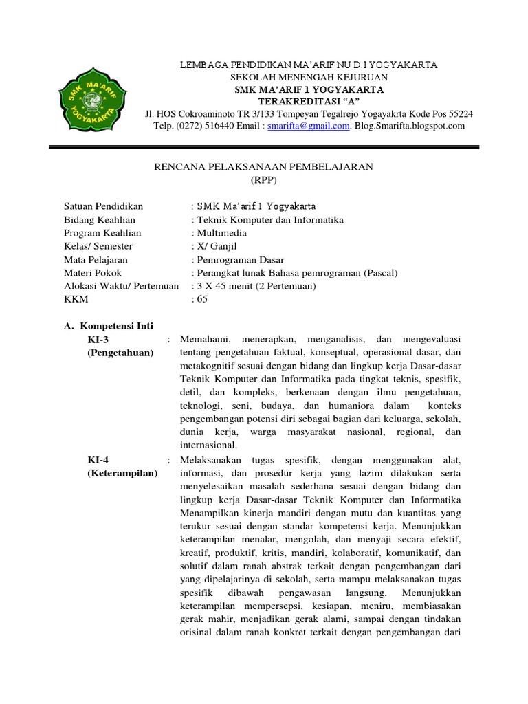 RPP Prodas 3.2 Perangkat Lunak Bahasa Pemrograman | PDF