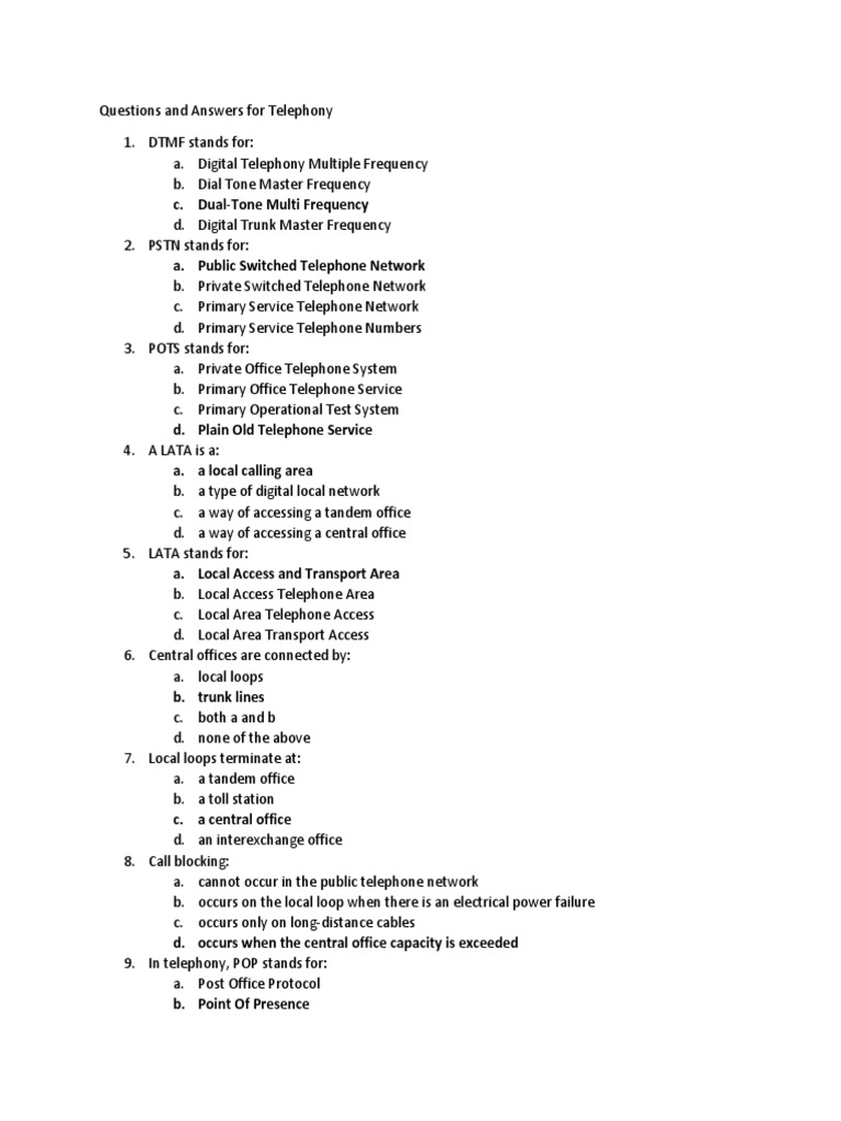 Telephony Questions and Answers Guide | PDF | Telephone Exchange ...