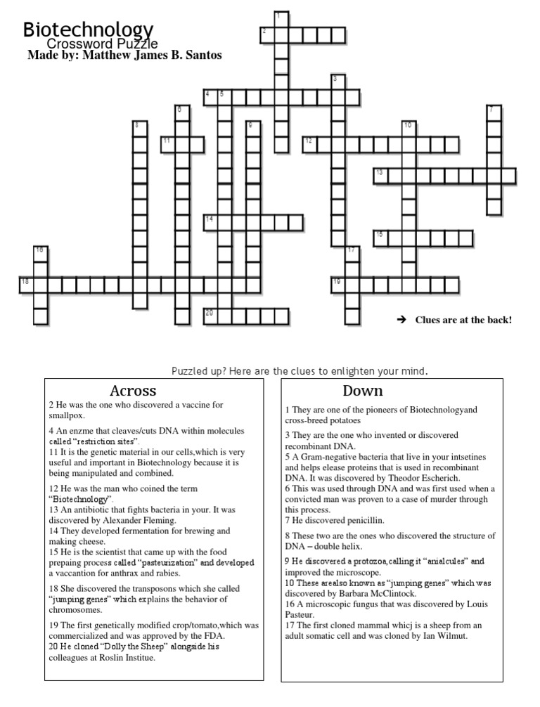 Biotechnology Timeline: Crossword Puzzle | PDF | Biotechnology | Cloning