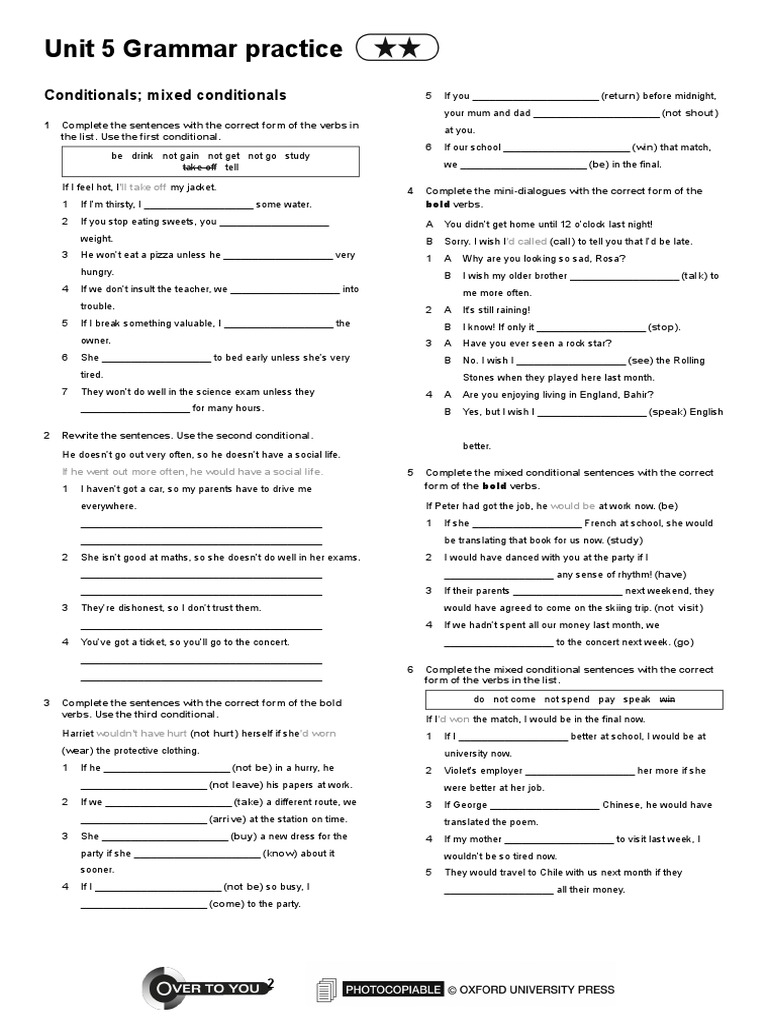 Unit 5 Grammar Practice: Conditionals Mixed Conditionals | PDF