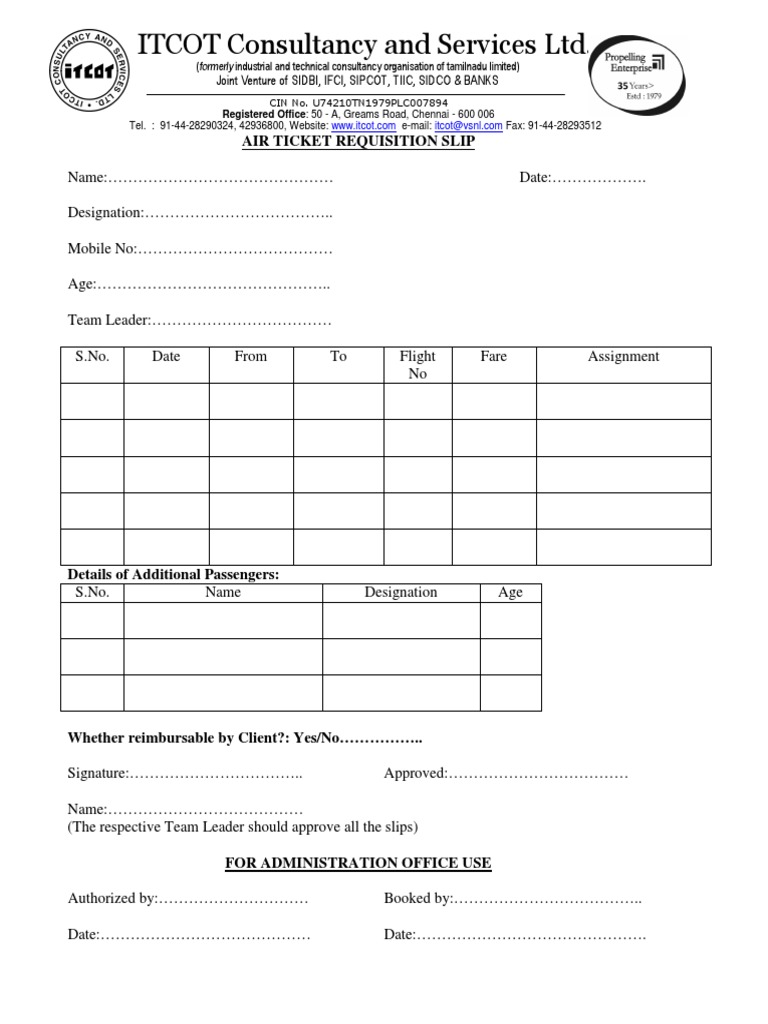Air Ticket Booking Slip | PDF
