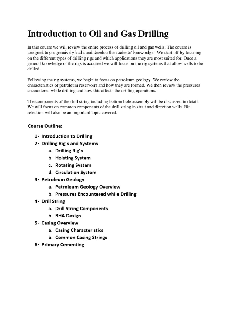 Introduction To Oil and Gas Drilling | PDF | Oil Well | Drilling Rig