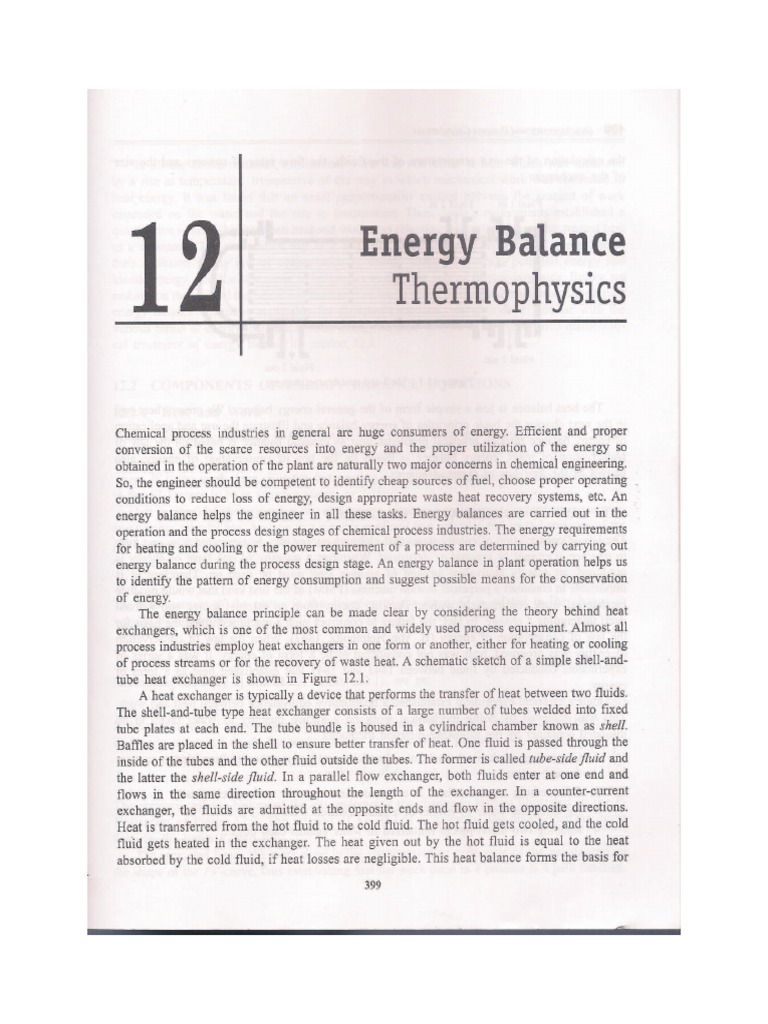 Stoichiometry and Process Calculations 12 Energy Balance Thermophysics ...
