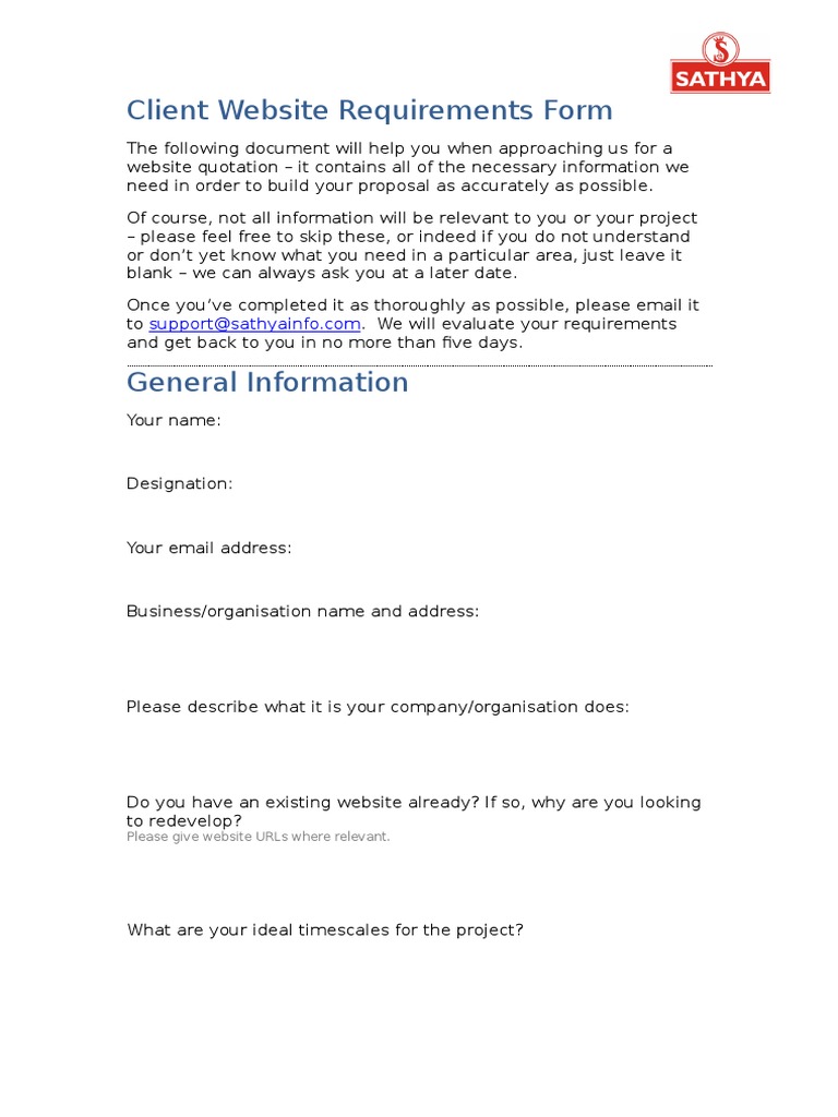 Client Website Requirements Form | PDF | Page Layout | Websites