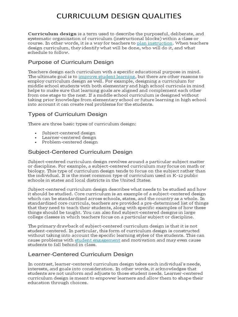 Curriculum Design Qualities | PDF | Curriculum | Teachers