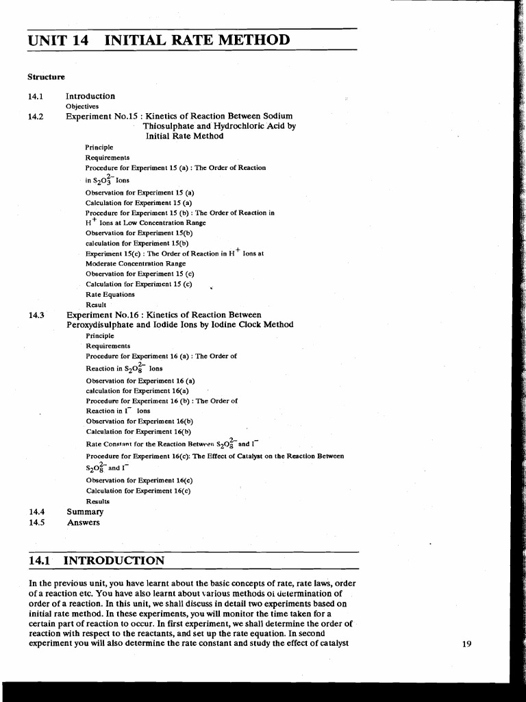Unit 14 Initial Rate Method: Structure | PDF | Reaction Rate | Chemical ...