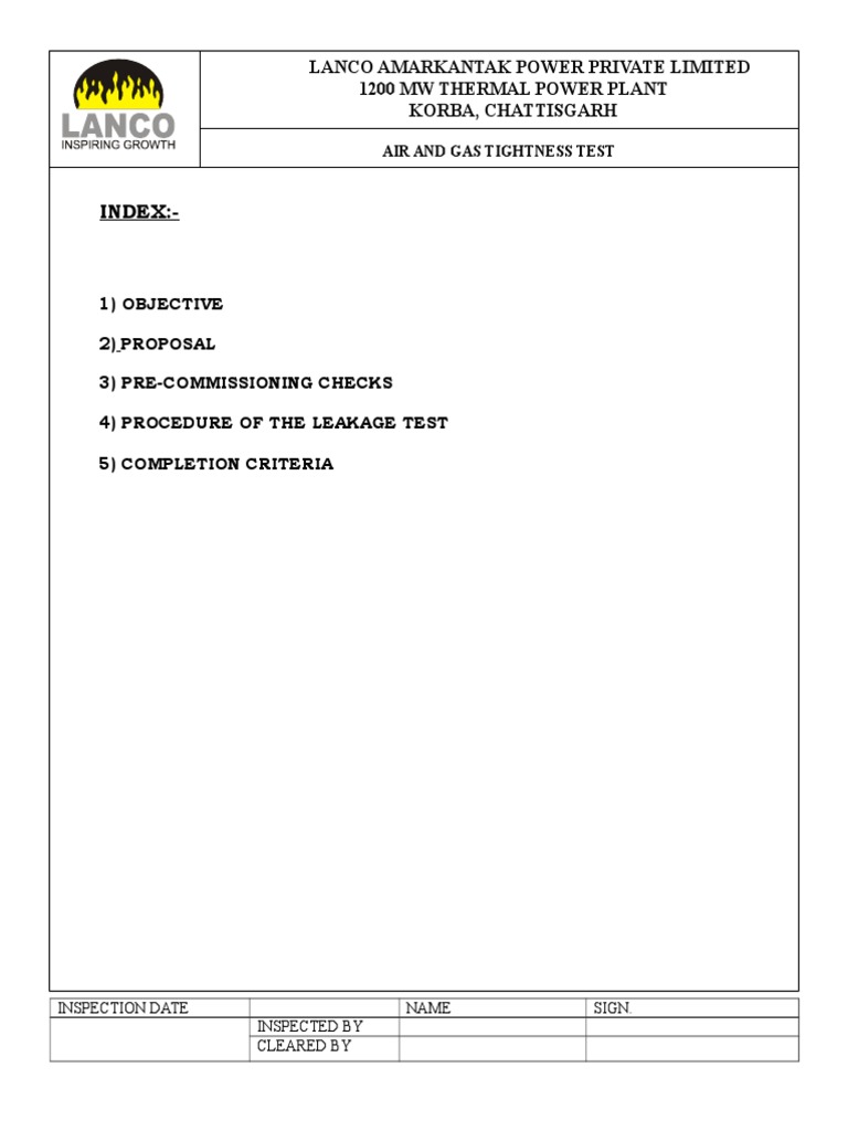 Air and Gas Tightness Test Procedure | PDF | Leak | Duct (Flow)