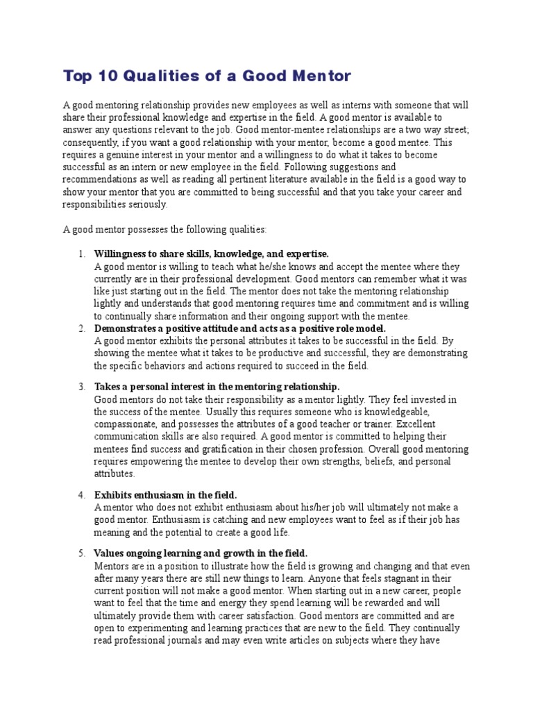 Top 10 Qualities of A Good Mentor | PDF | Mentorship | Behavior Modification