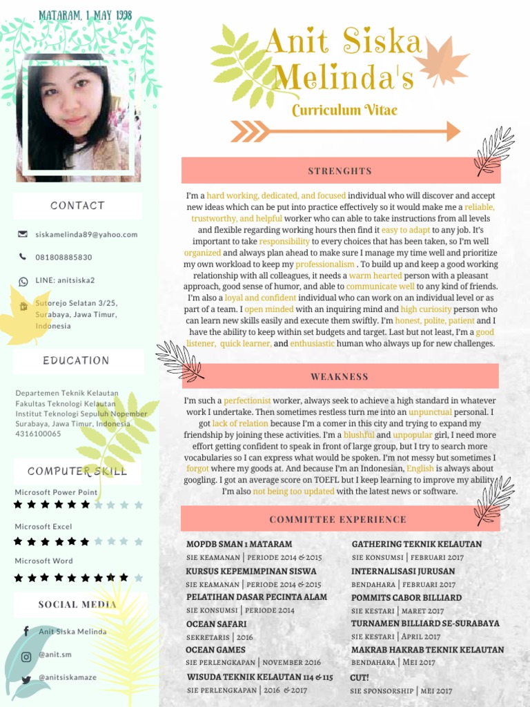 CV Anit Siska Melinda | PDF | Applied Psychology | Psychology