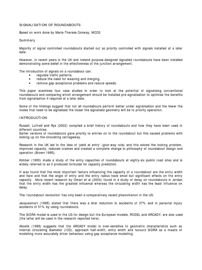 Optimizing Signalized Roundabouts | PDF | Traffic | Intersection (Road)