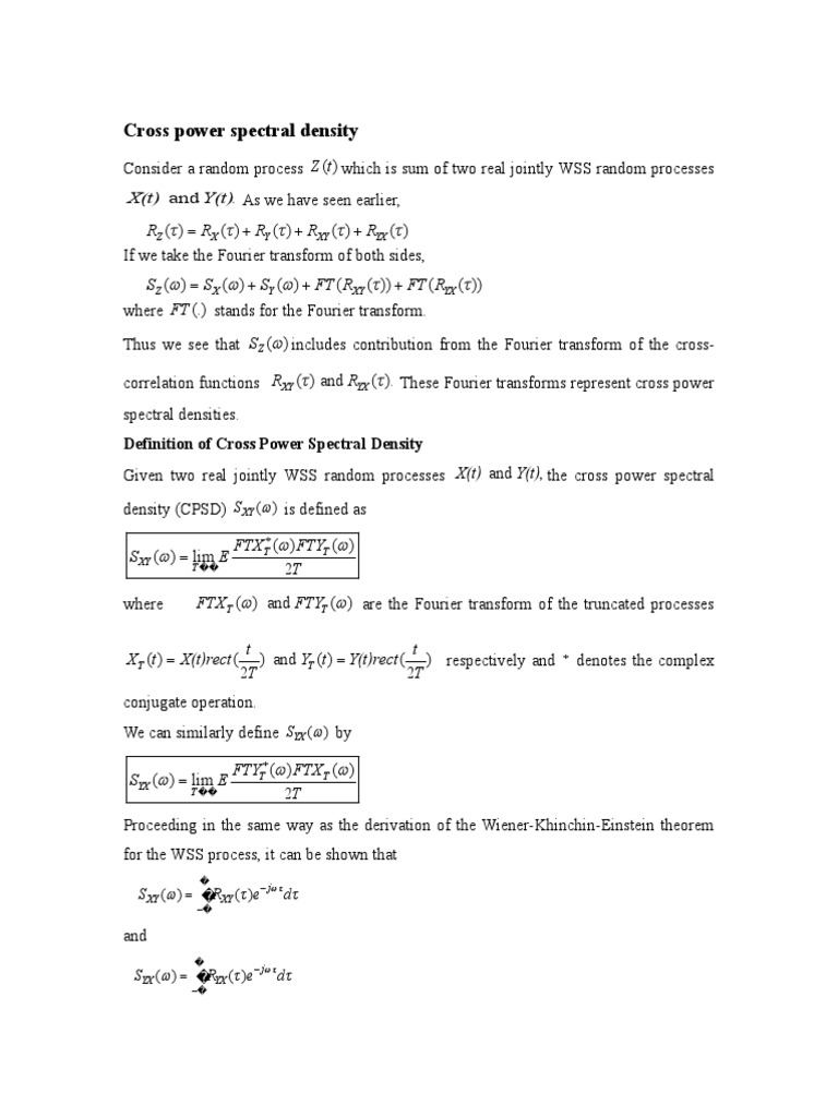 Cross Power Spectral Density: Z T Which Is Sum of Two Real Jointly WSS ...
