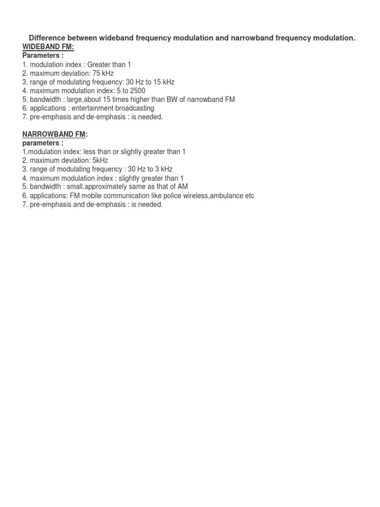 Difference Between Wideband Frequency Modulation and Narrowband ...