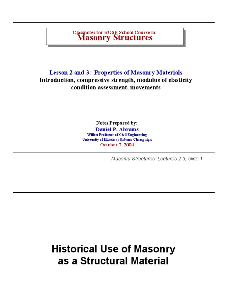 Masonry Structures: Lesson 2 and 3: Properties of Masonry Materials ...