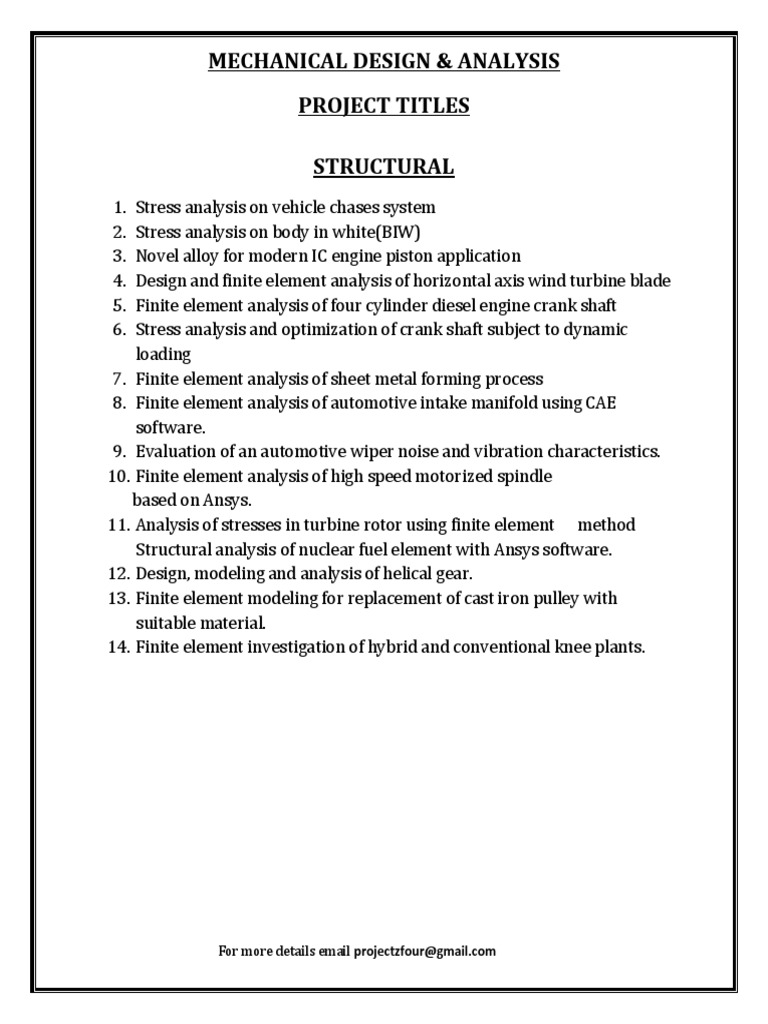 Mechanical Design & Analysis Project Titles Structural | PDF ...