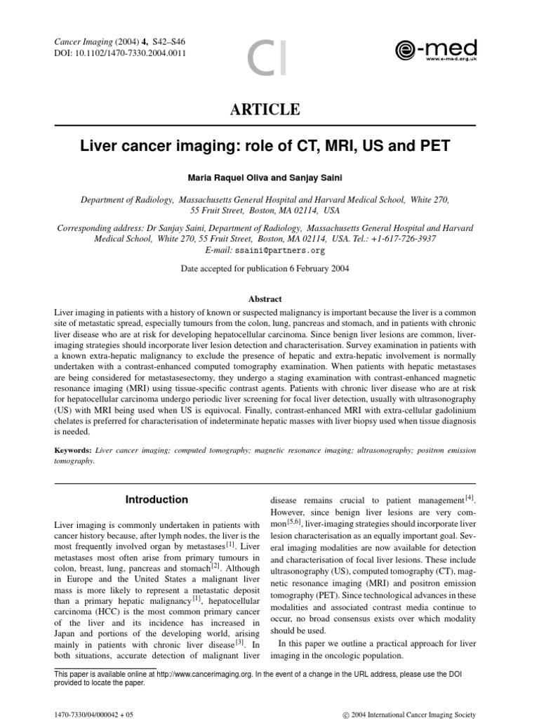 Liver Cancer Imaging Role of CT, MRI, US and PET | PDF | Magnetic ...