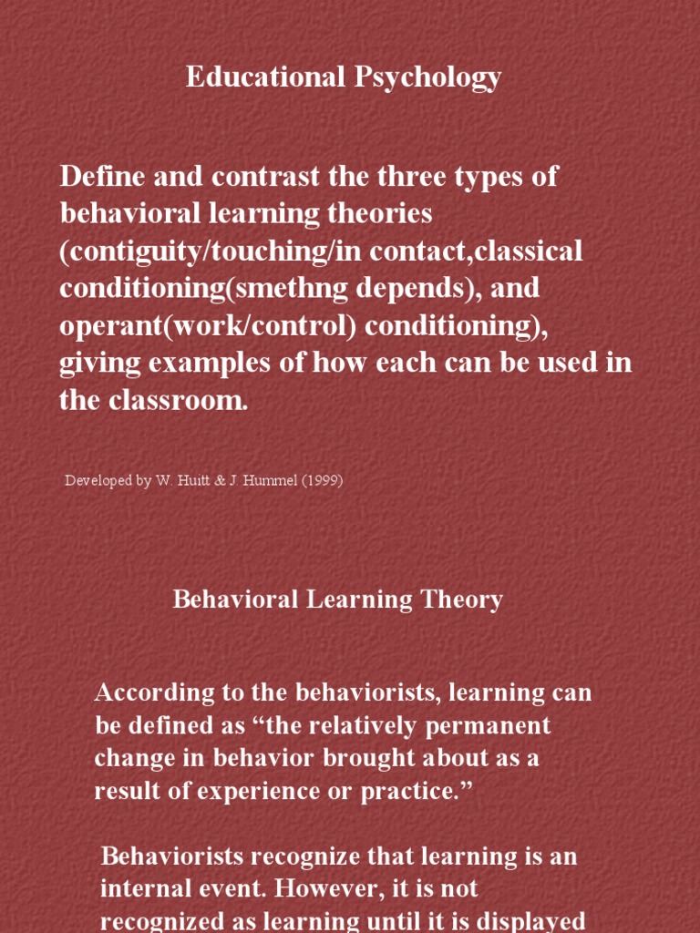 Developed by W. Huitt & J. Hummel (1999) | PDF | Classical Conditioning ...